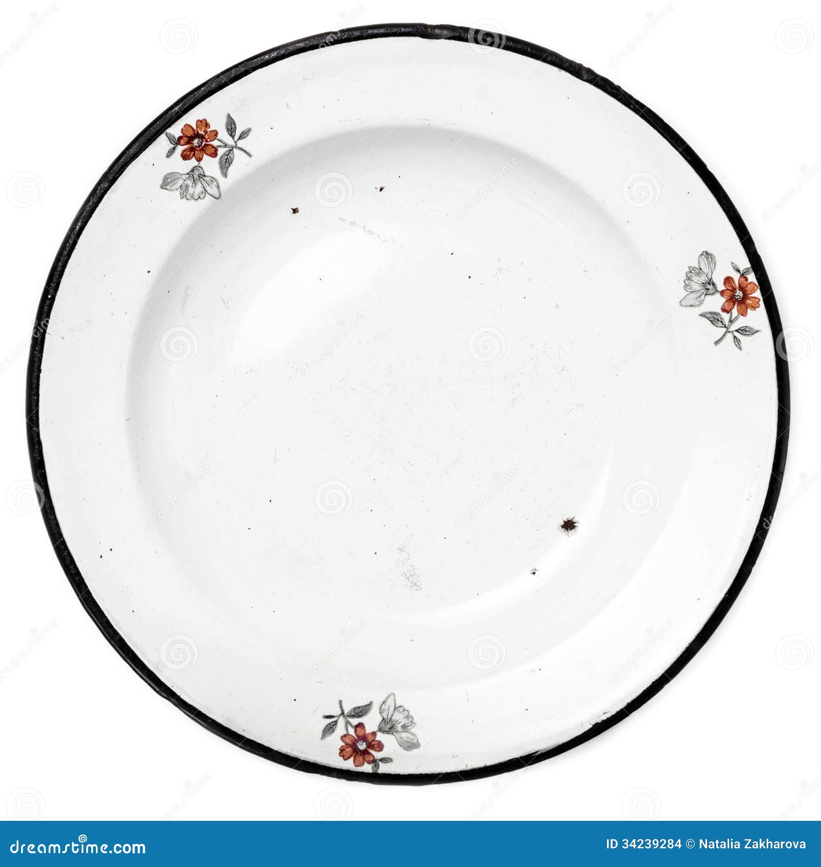 Kitchen Empty Rustic White Plate Isolated on White Background Wi Stock ...