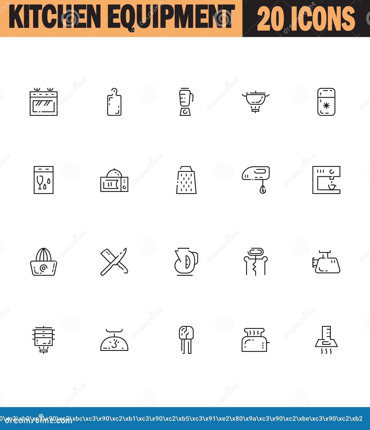 Kitchen Equipment Flat Icon Set. Stock Vector - Illustration of design ...