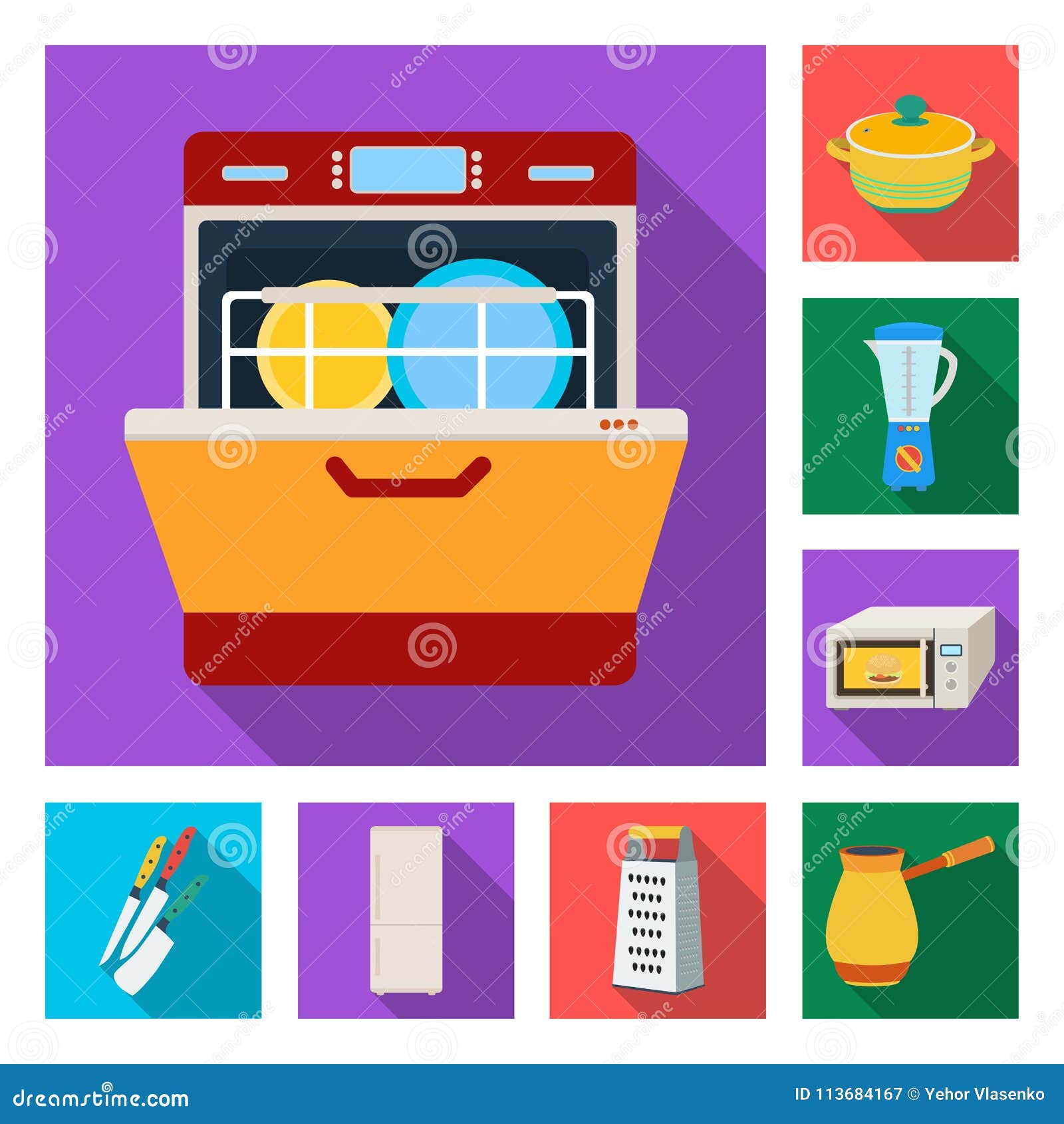 Kitchen Equipment Flat Icons in Set Collection for Design. Kitchen and ...