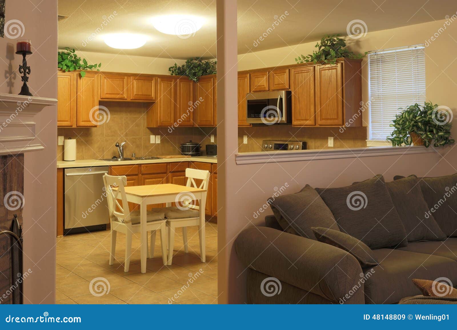 Kitchen and Family Living Room Stock Image - Image of furniture ...