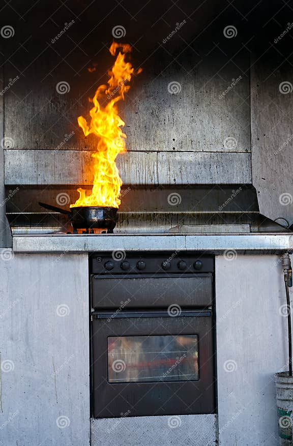 Kitchen fire stock image. Image of blazing, kitchen, smoke - 2302963