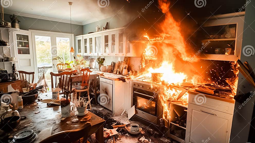 Kitchen Fire Accident. Accident in the Kitchen Leads To a Fire Outbreak ...
