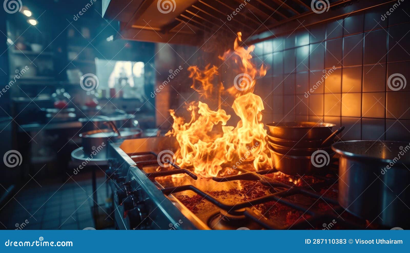Stove Ignited In The Kitchen During Cooking, Smoke And Soot Around ...