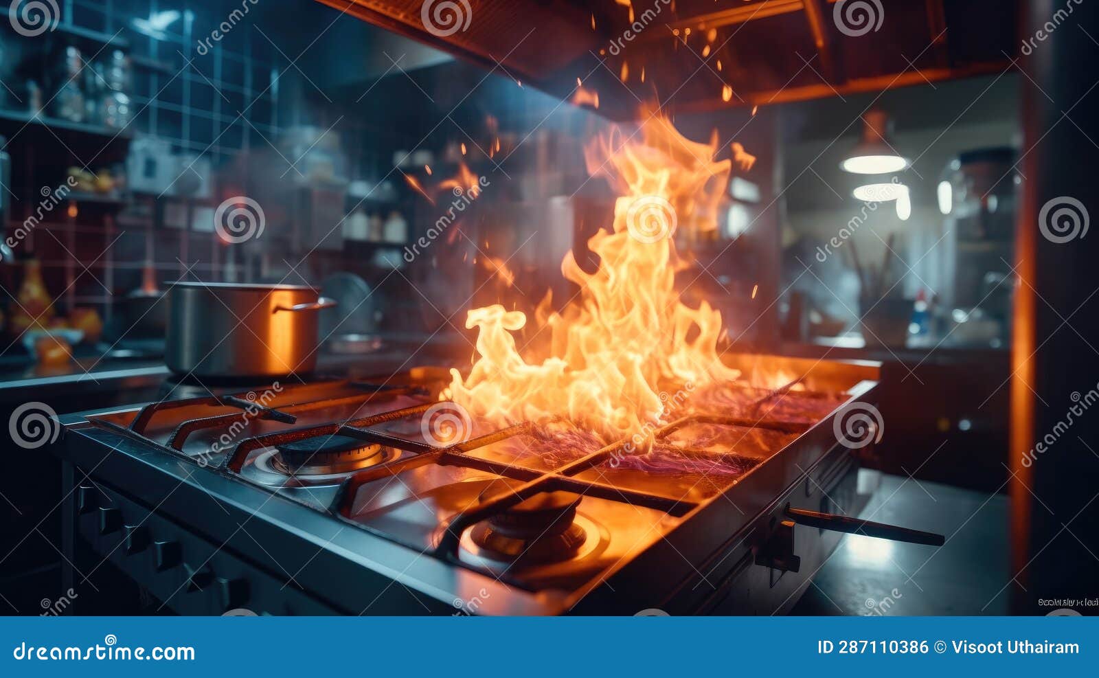 Stove Ignited In The Kitchen During Cooking, Smoke And Soot Around ...