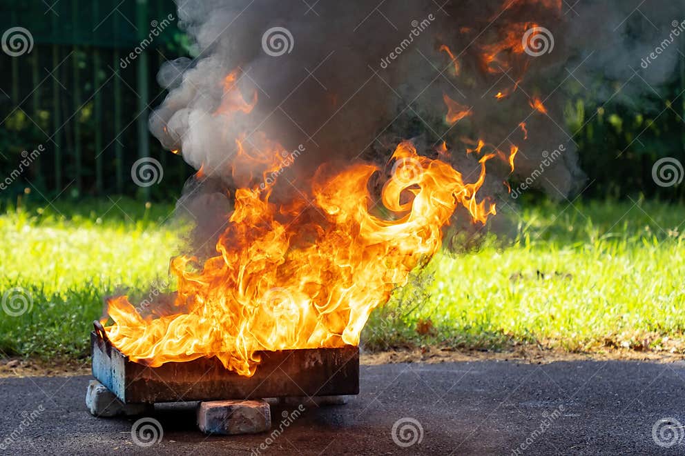 Demonstration of a Kitchen Fire at a Firefighting Demonstration Stock ...