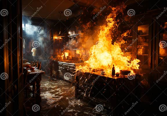Kitchen on Fire. Kitchen is on Fire with Flames on the Stove Stock ...