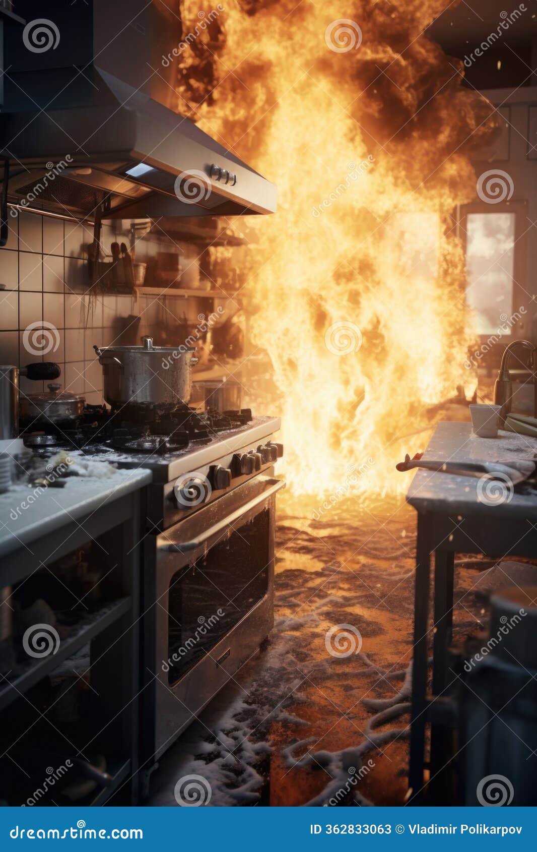 A Kitchen with a Fire in the Middle, Suitable for Disaster or Safety ...