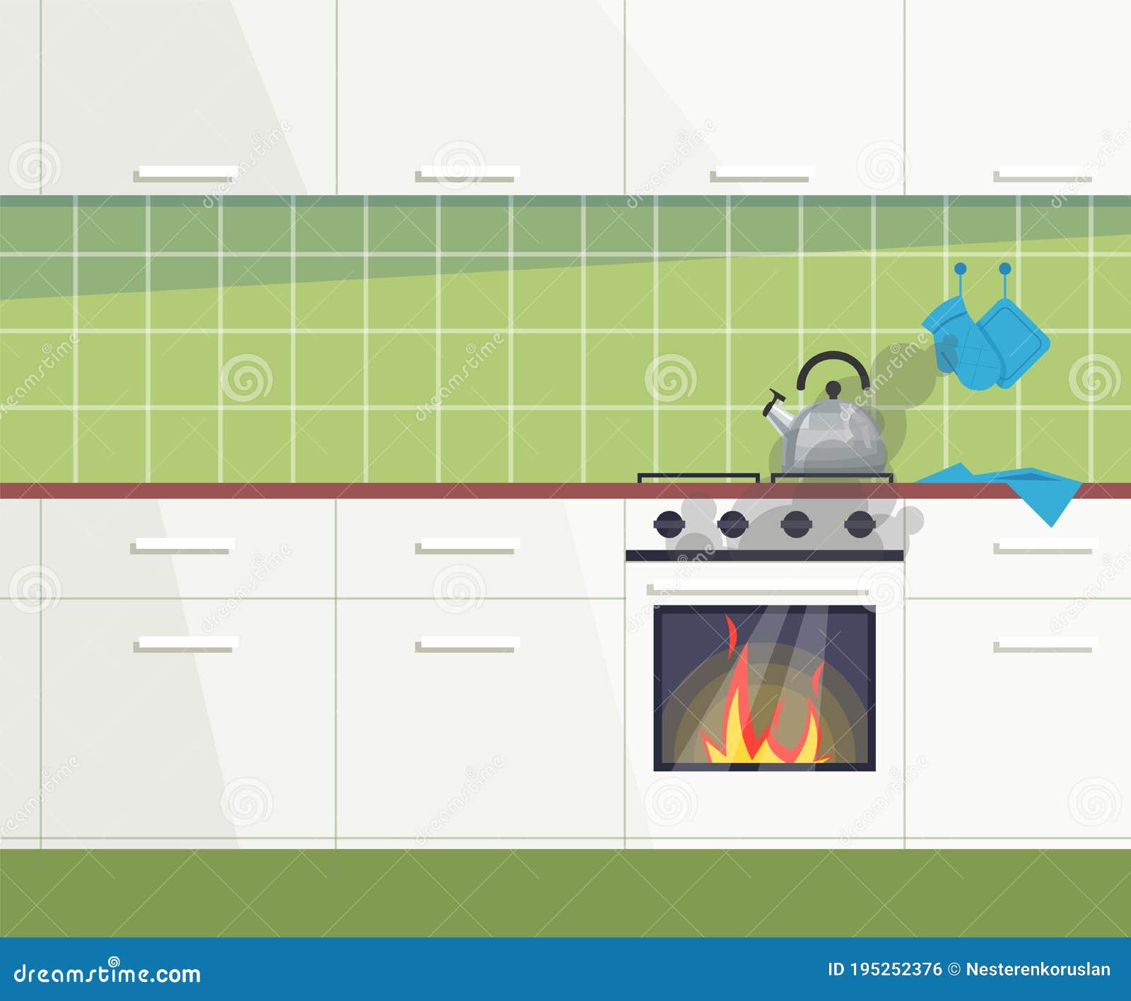 Kitchen on Fire Semi Flat Vector Illustration Stock Vector ...