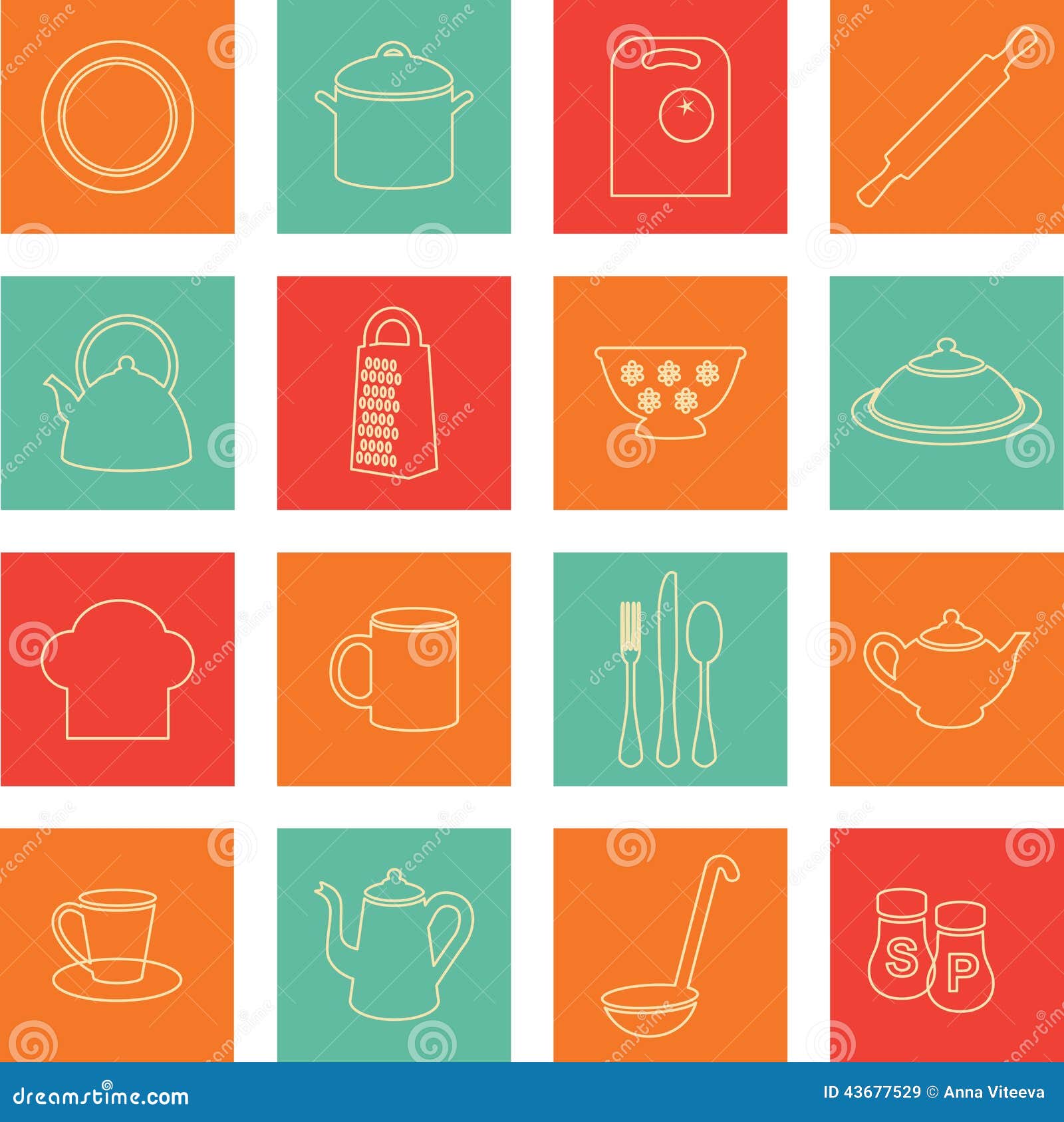 Kitchen flat icons stock illustration. Illustration of cook - 43677529