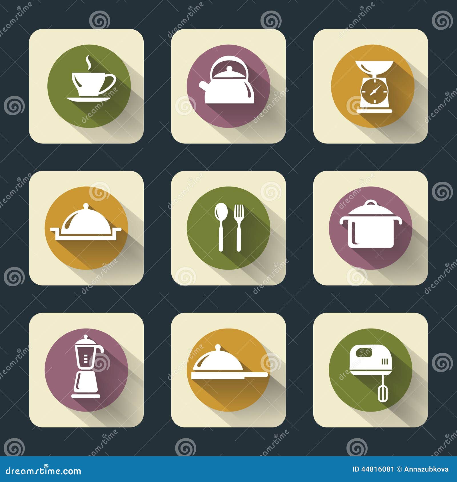 Kitchen flat icons stock vector. Illustration of spoon - 44816081