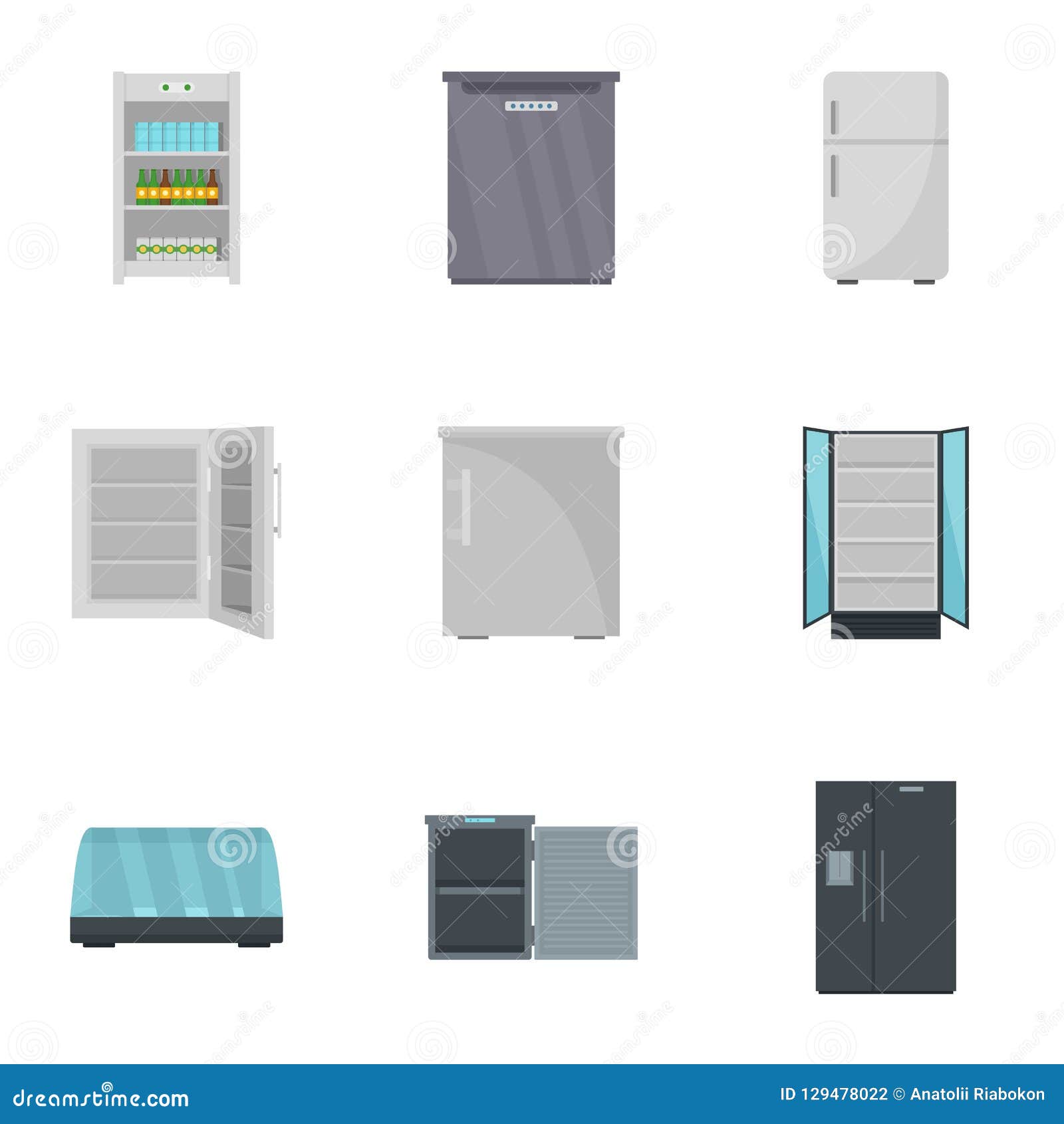 Kitchen Fridge Icon Set, Flat Style Stock Vector - Illustration of ...