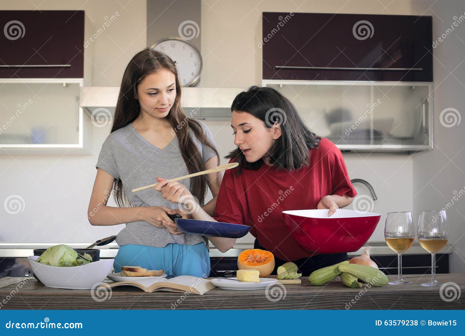 In the kitchen stock photo. Image of wine, friends, glasses - 63579238
