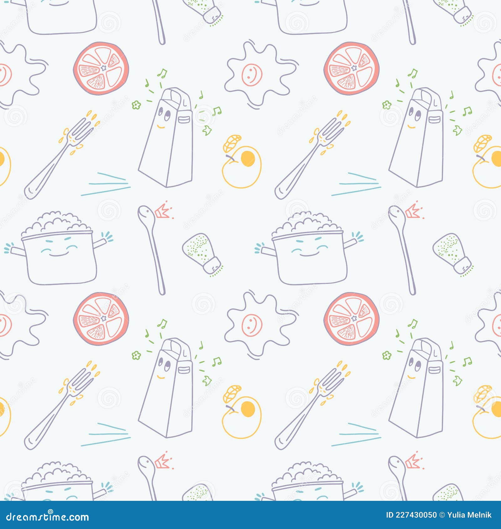 Kitchen Funny Tools in Vector Seamless Pattern. Cooking Elements ...