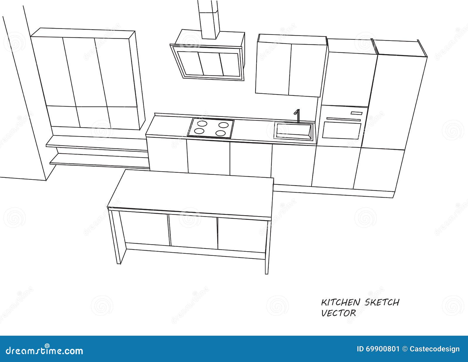 Kitchen furniture sketch stock vector. Illustration of hand - 69900801