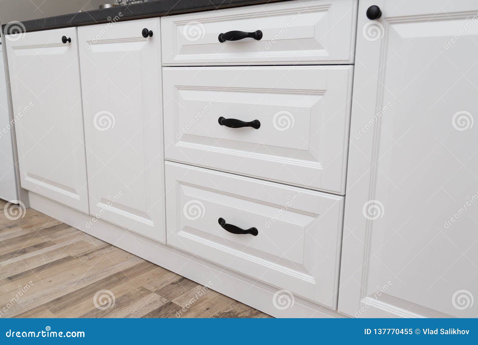 Kitchen Furniture. White Kitchen Drawers Stock Image - Image of classic ...