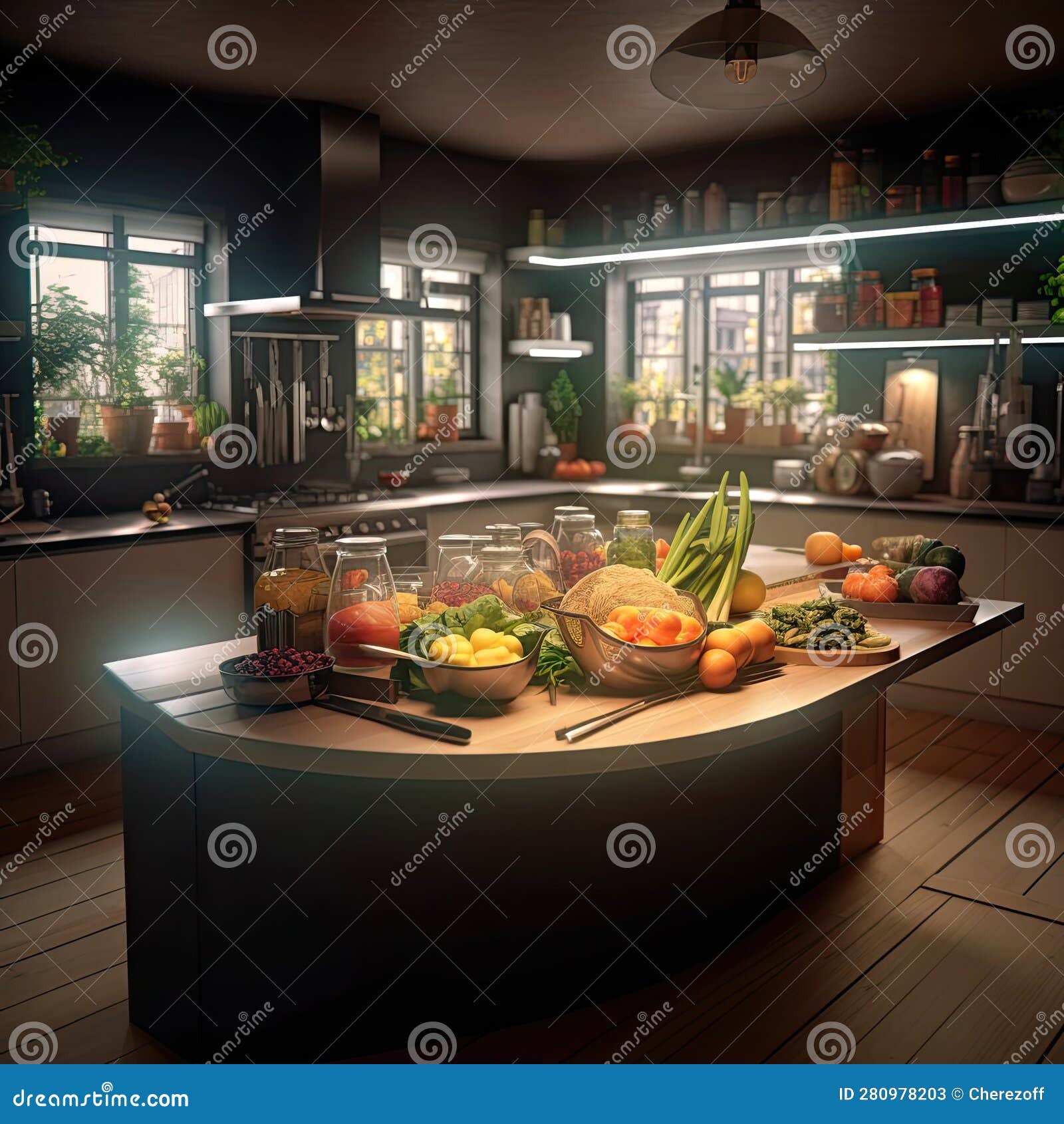 The kitchen of the future stock illustration. Illustration of table ...