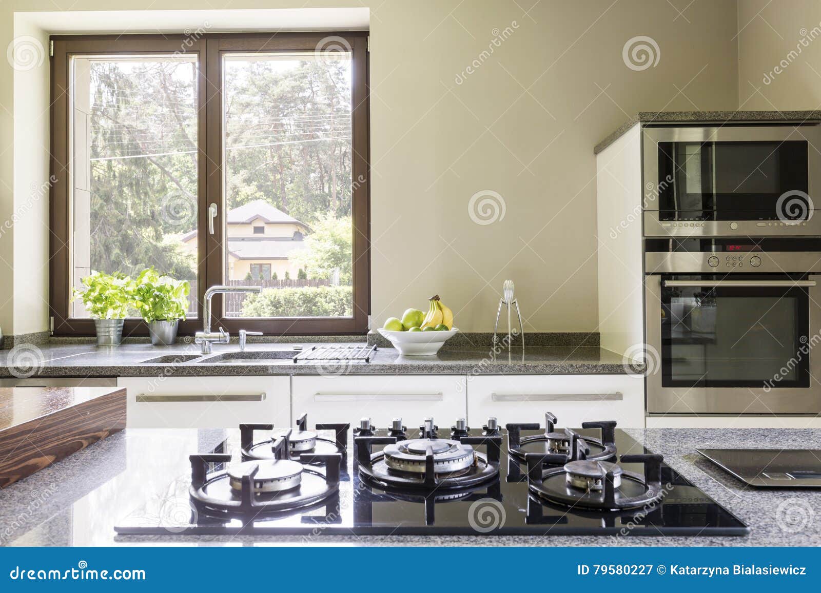 Kitchen Granitic Worktop with a Cooker Stock Image - Image of comfort ...