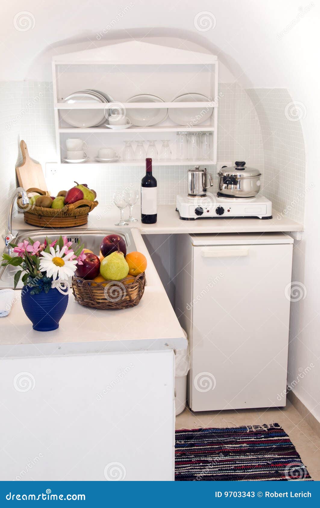 Kitchen Greek Island Villa Apartment Stock Image - Image of house ...