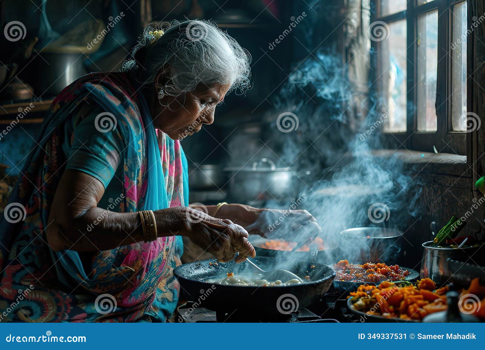 "Kitchen Harmony" a Traditional Rural Indian Kitchen Stock Illustration ...