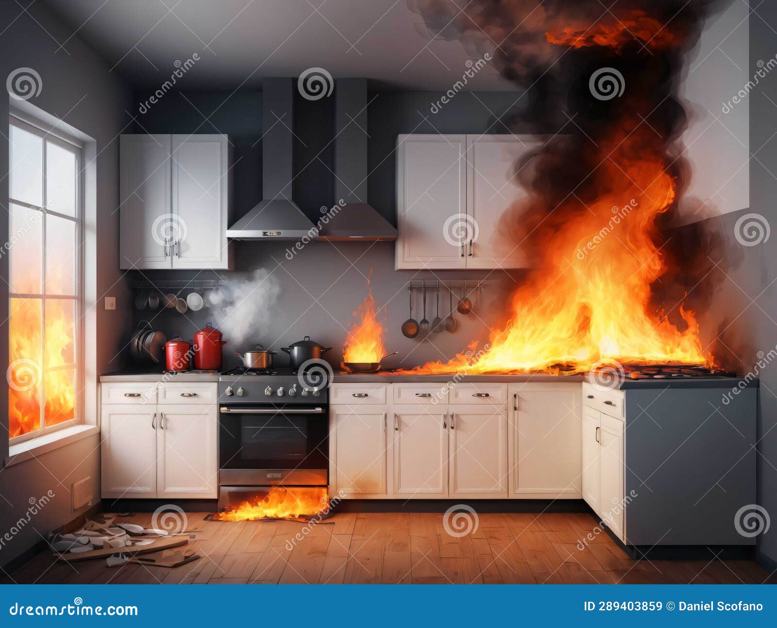 A Kitchen that Has a Lot of Fire in it. Generative AI Stock ...