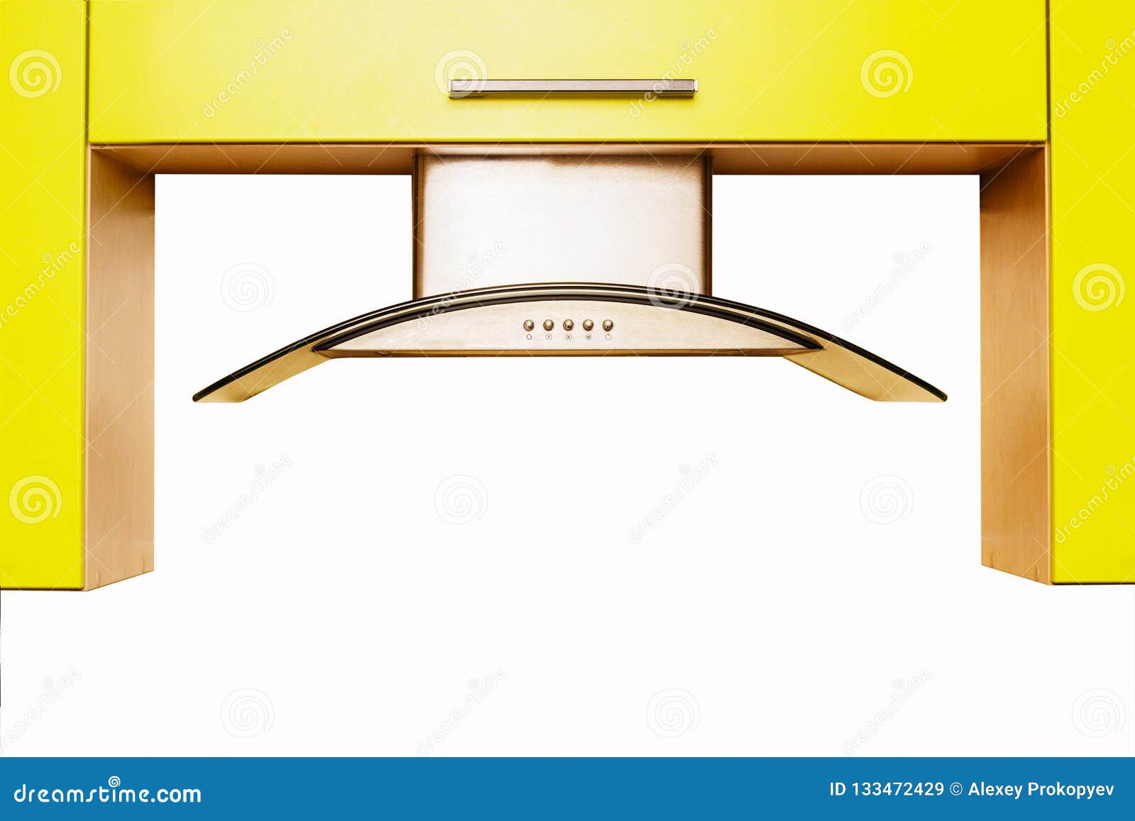 Kitchen Hood with Green Cabinet Elements on a White Background. Isolate ...