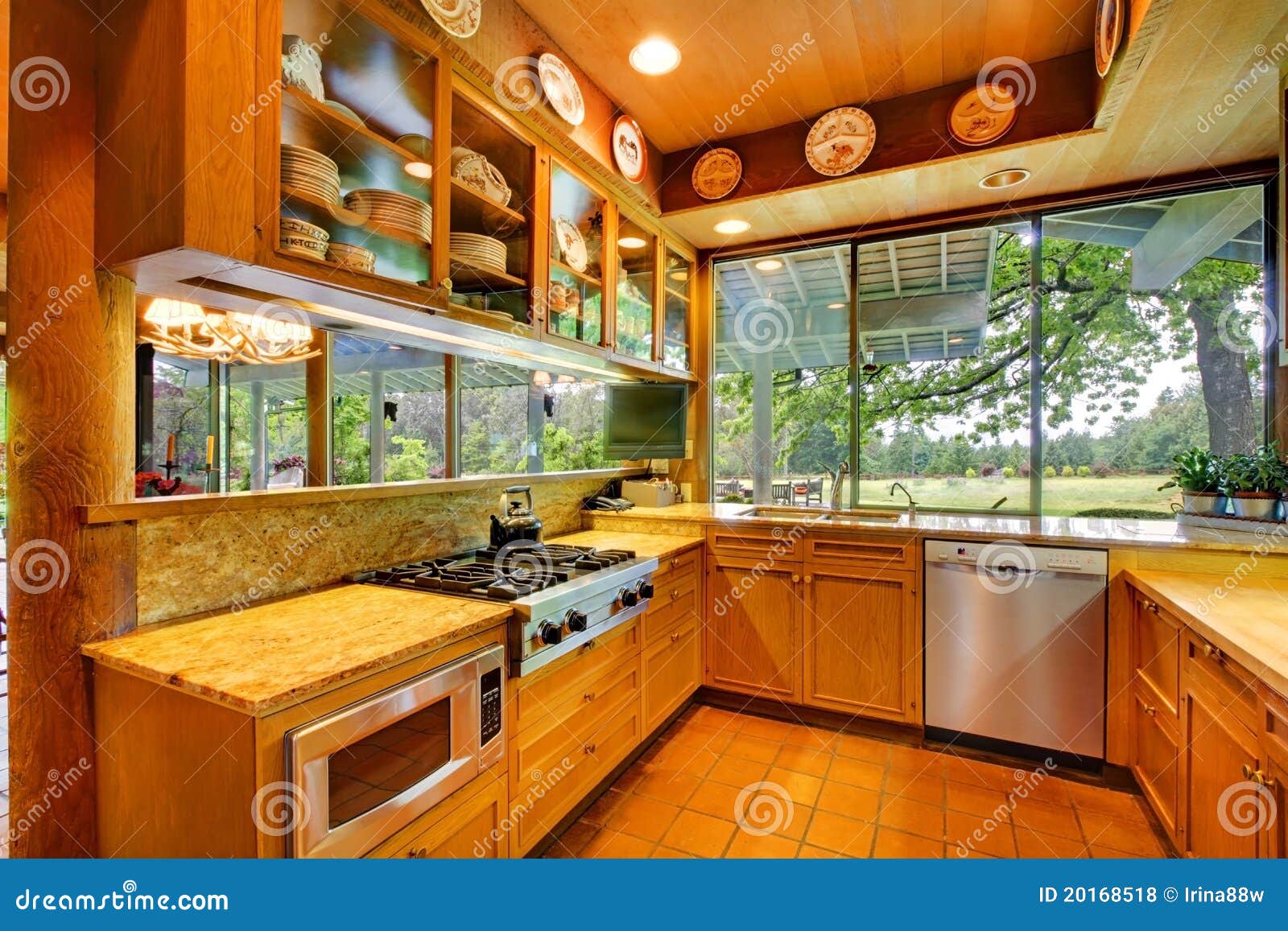 Kitchen on the Horse Ranch with Nature Views Stock Photo - Image of ...