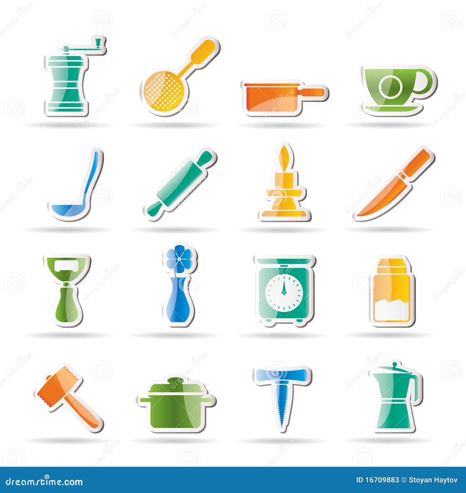 Kitchen and Household Tools Icons Stock Vector - Illustration of candle ...