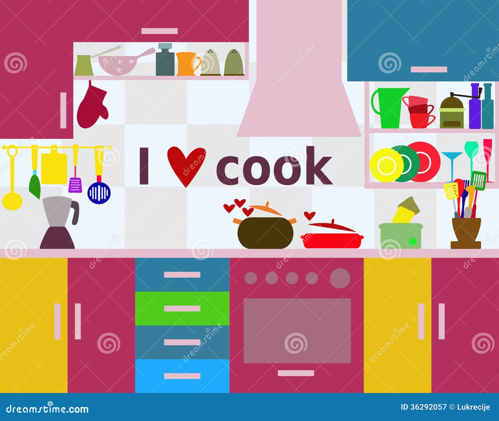 Kitchen - I Love Cooking Concept Stock Illustration - Illustration of ...