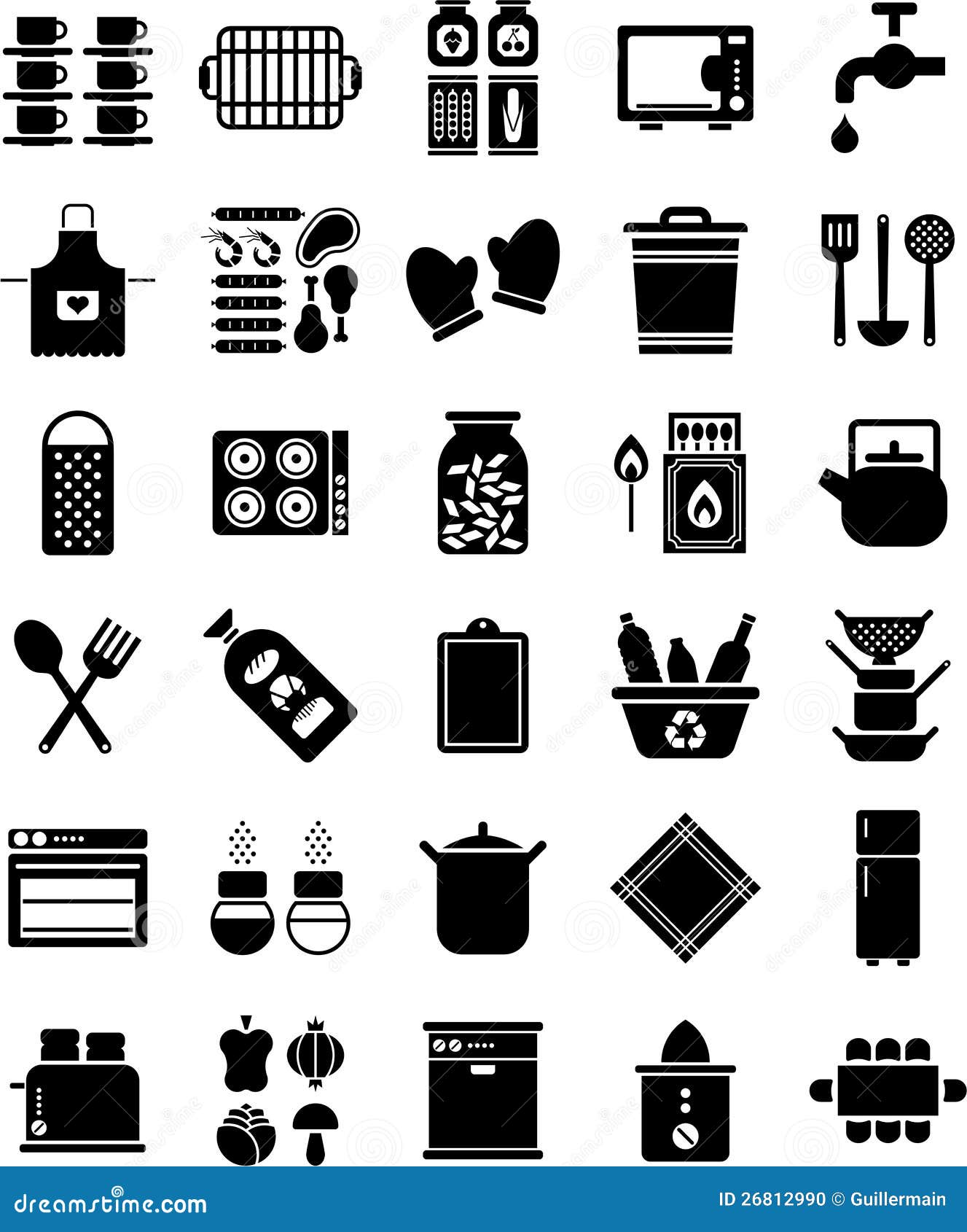 Kitchen Set Icons In Cartoon Style. Big Collection Of Kitchen Vector ...