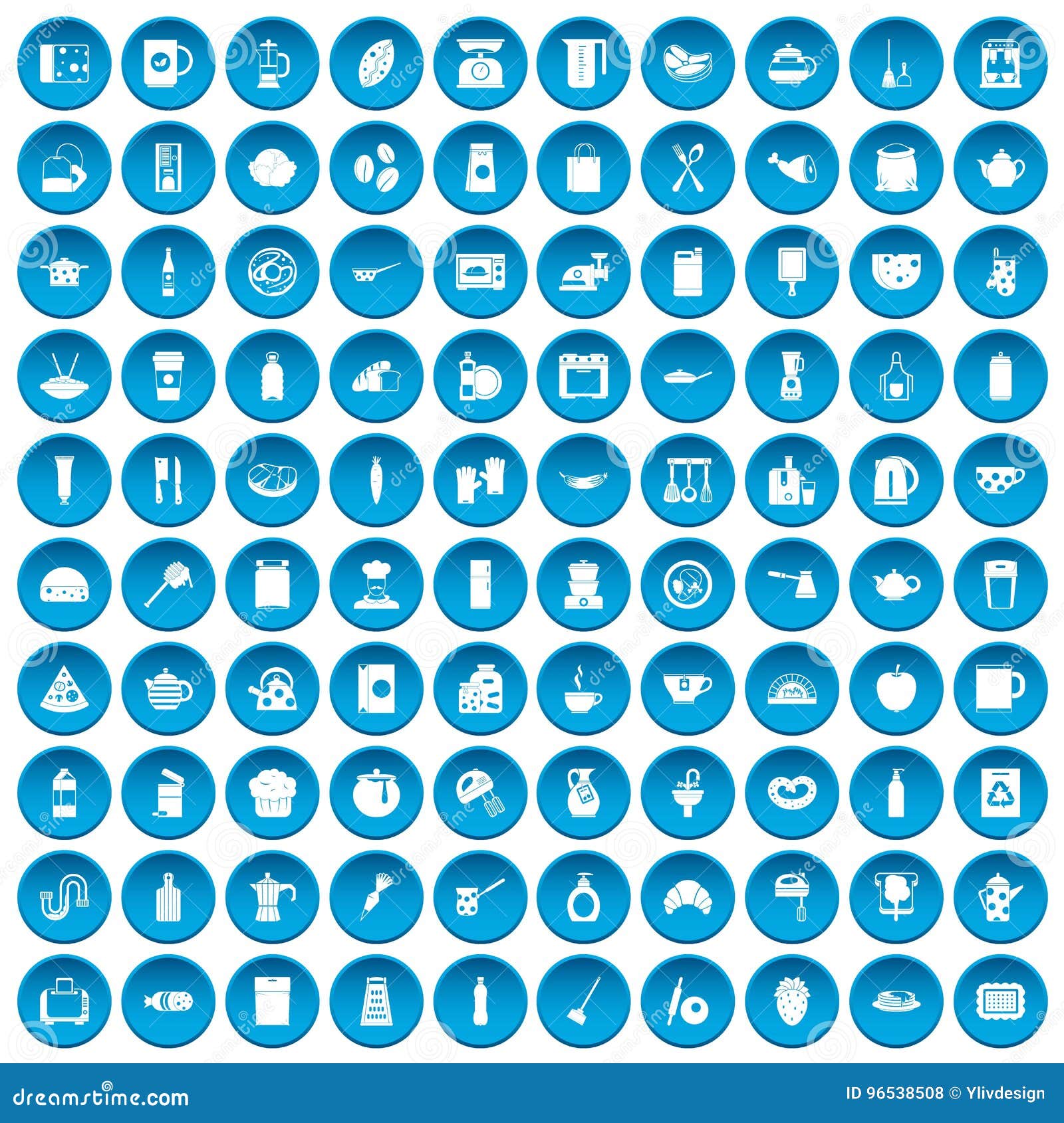 100 kitchen icons set blue stock vector. Illustration of cherry - 96538508