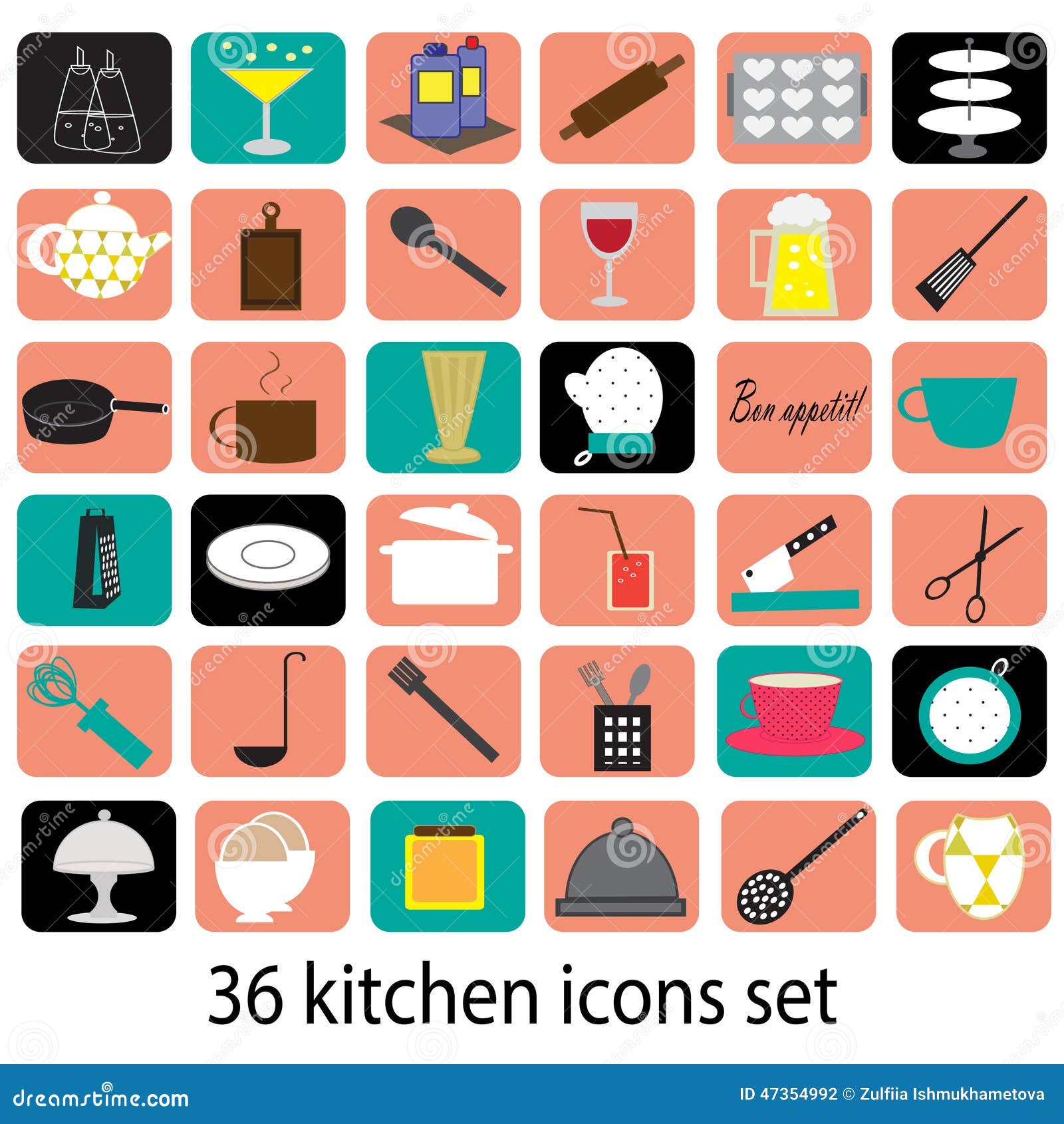 Kitchen icons set stock vector. Illustration of dishes - 47354992