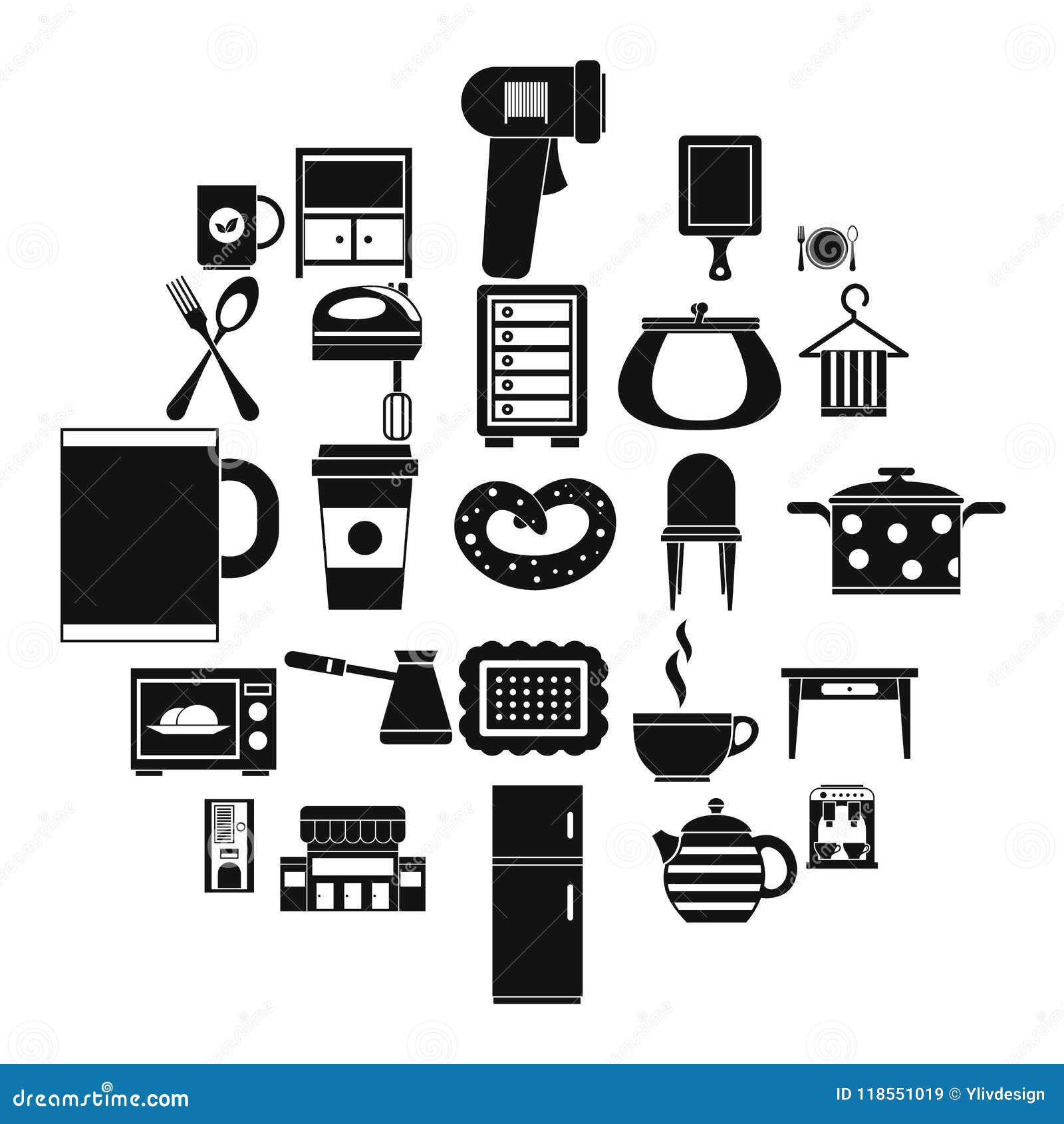 Kitchen Icons Set, Simple Style Stock Vector - Illustration of interior ...