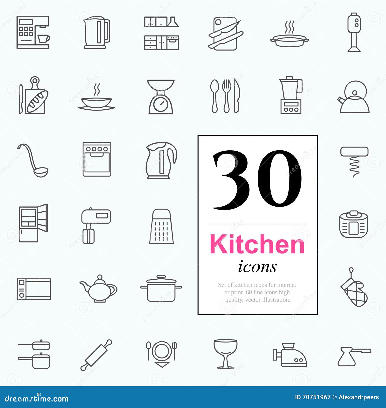 30 kitchen icons stock vector. Illustration of icons - 70751967
