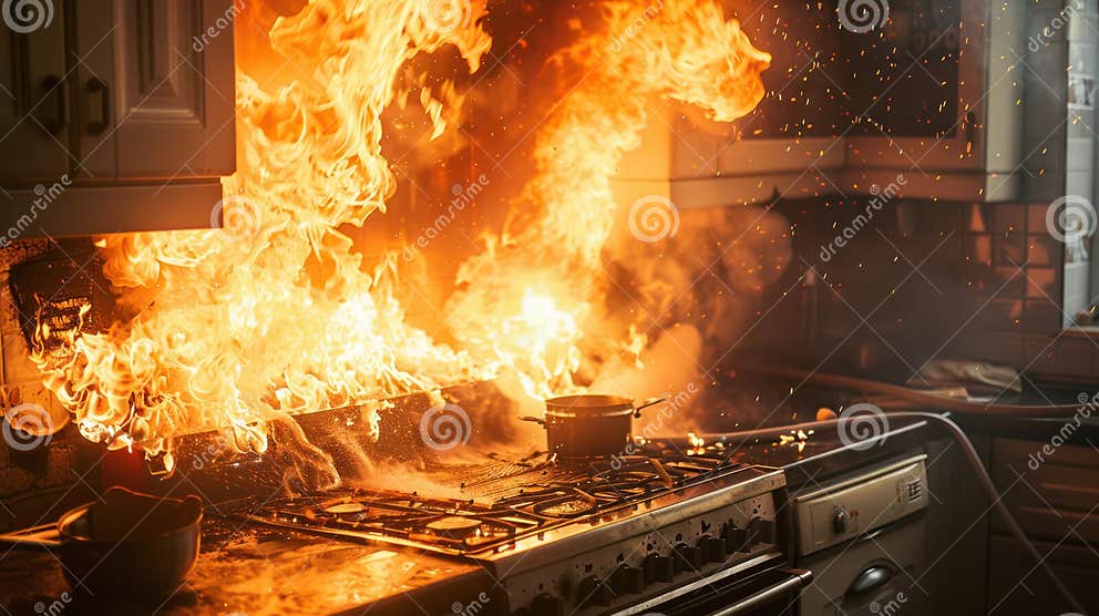 Kitchen Inferno: Residential Fire Stock Illustration - Illustration of residential, disaster ...