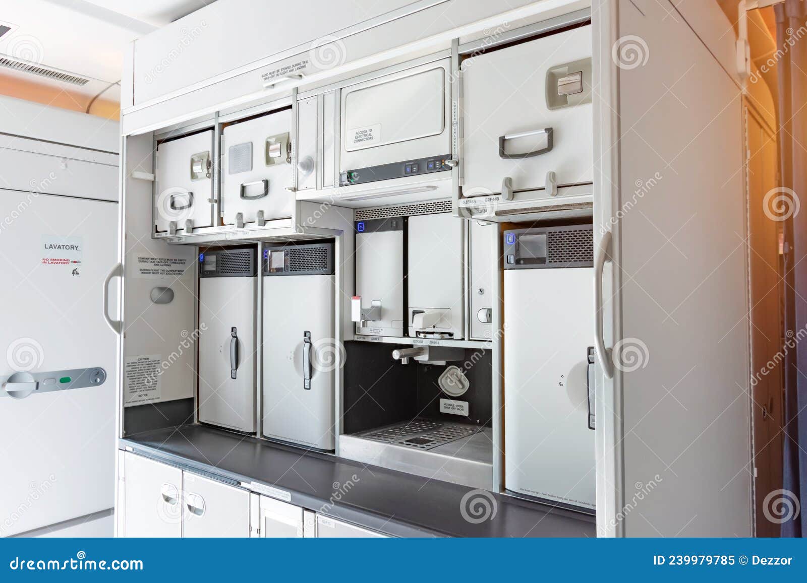 Kitchen Inside Airplane. Preparing Food for the Passengers in the Empty ...