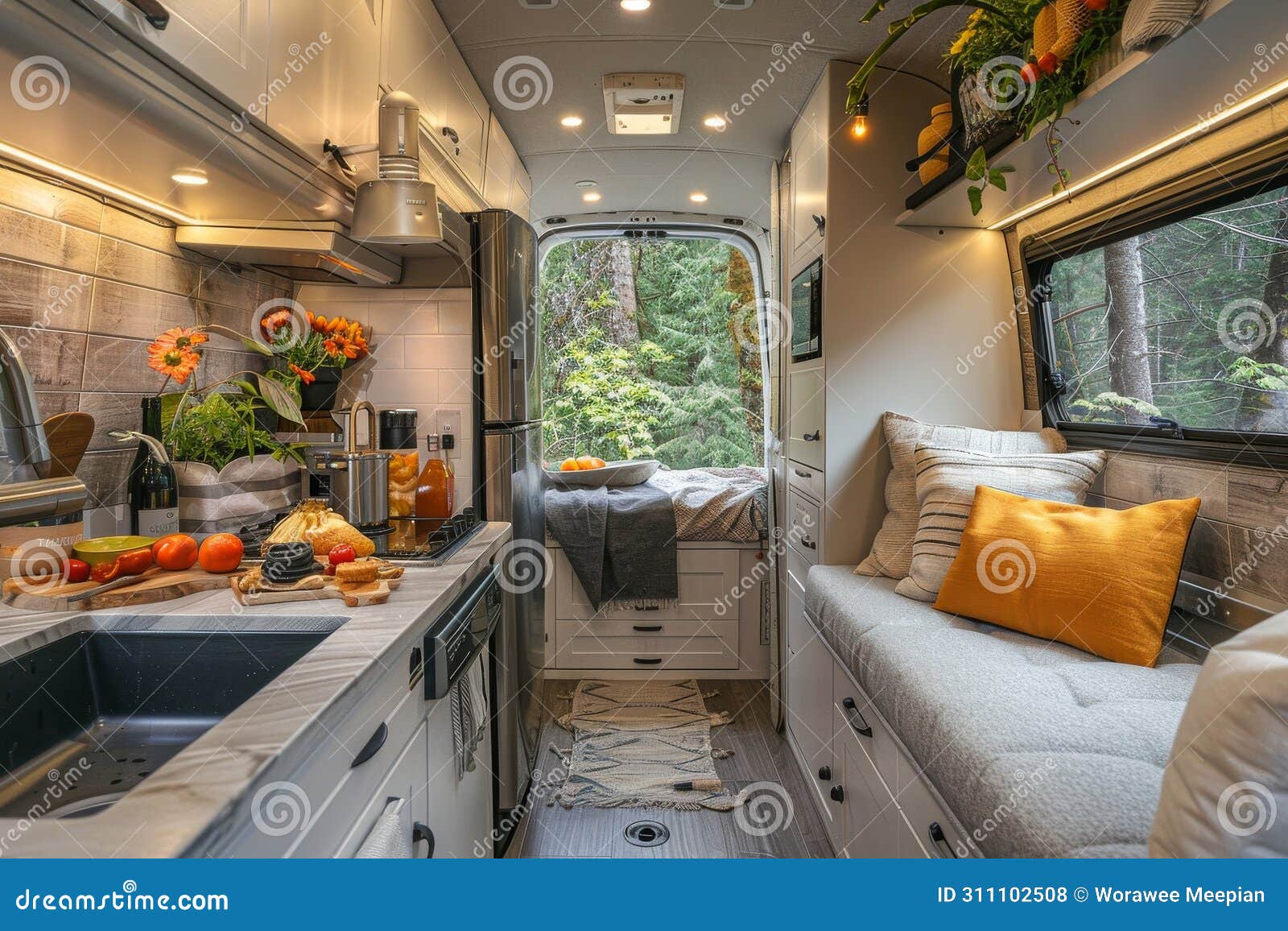 Kitchen Inside a Modern Camper Van. Interior Design Stock Photo - Image ...