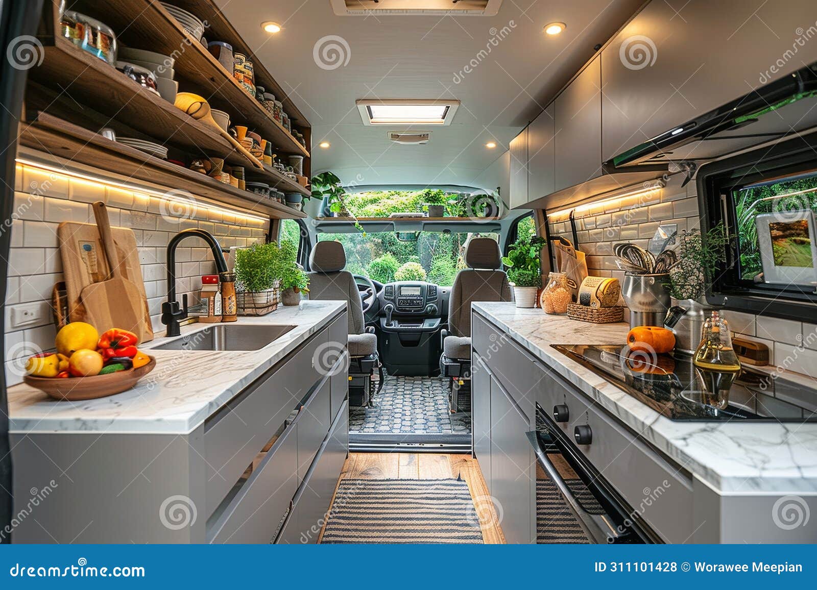 Kitchen Inside a Modern Camper Van. Interior Design Stock Photo - Image ...