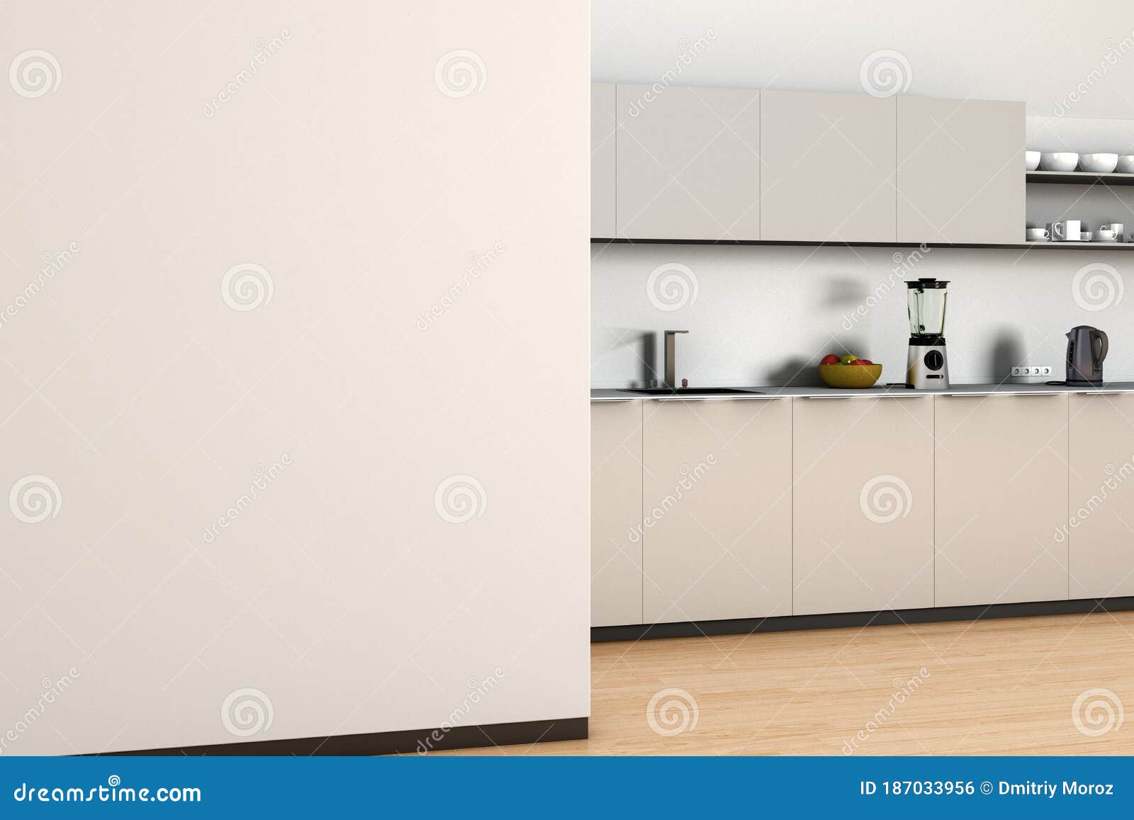 Kitchen Interior with Blank Wall Stock Illustration - Illustration of ...