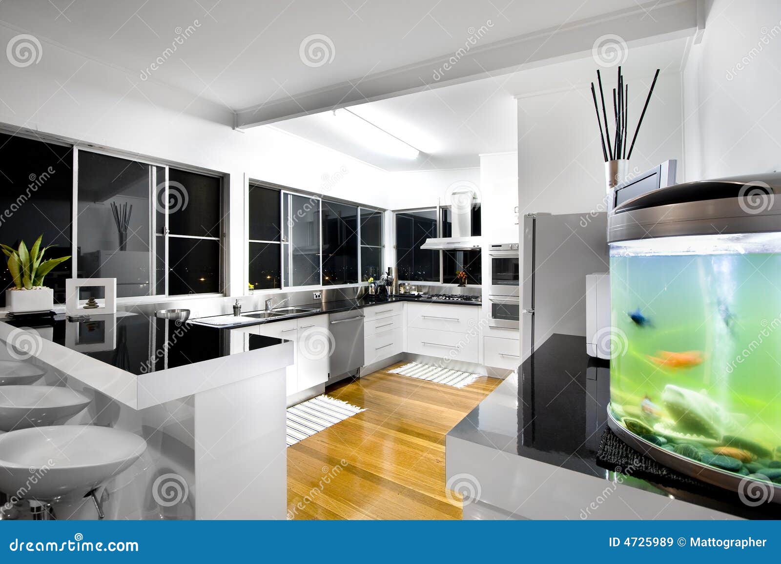Kitchen Interior with City Views Stock Image - Image of dishwasher ...