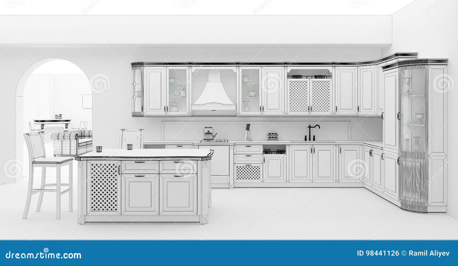 Wireframe 3d Kitchen Stock Illustrations – 573 Wireframe 3d Kitchen ...