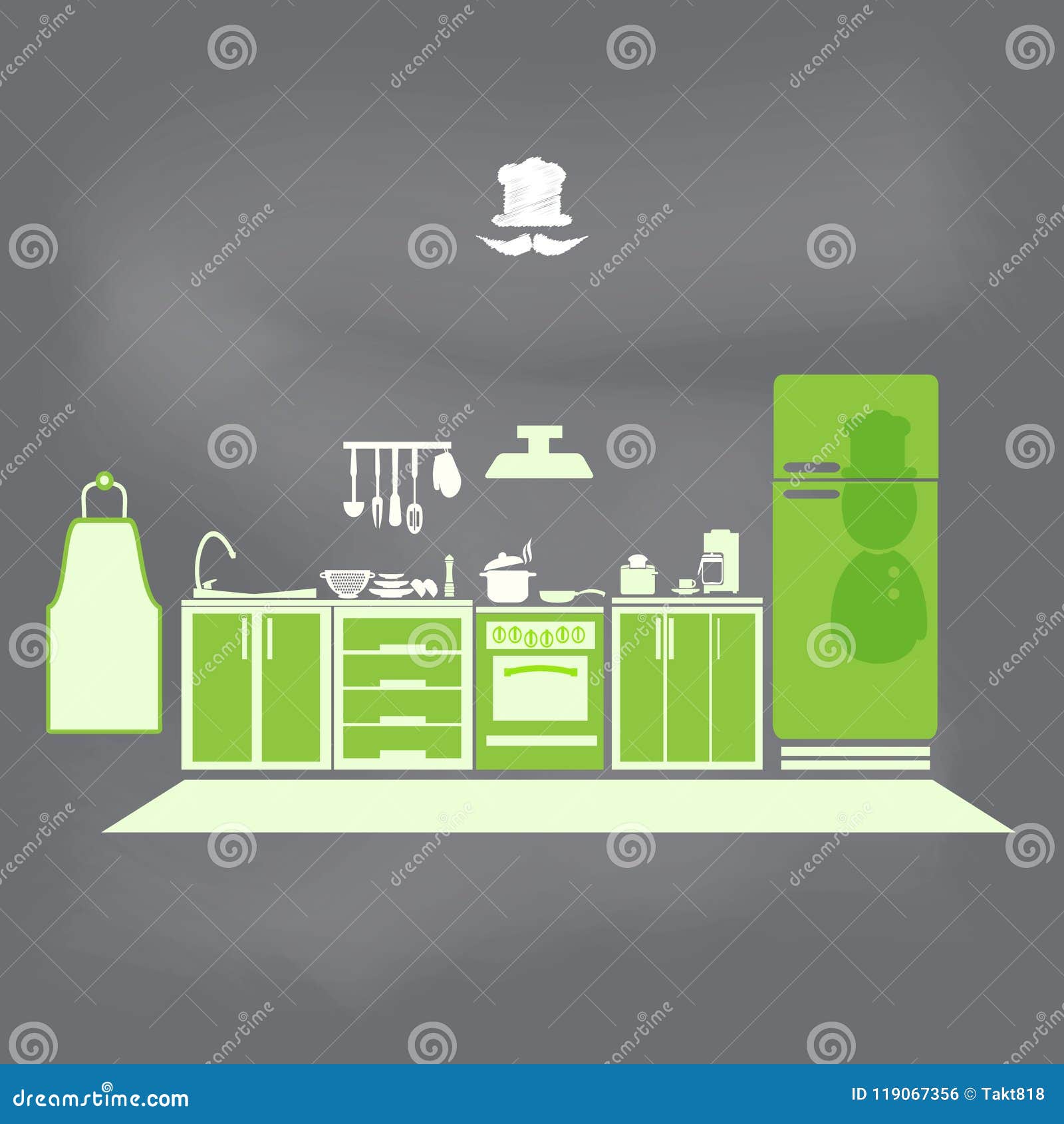 Kitchen Interior Concept, Kitchen Symbol Illustration Stock Vector ...