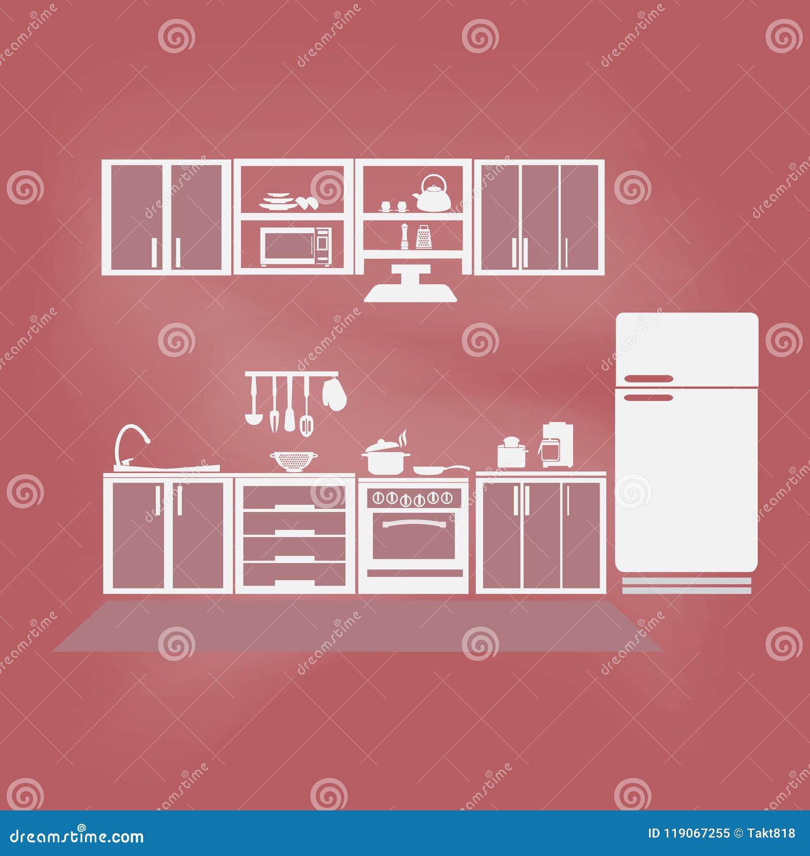 Kitchen Interior Concept, Kitchen Symbol Vector Illustration Stock ...