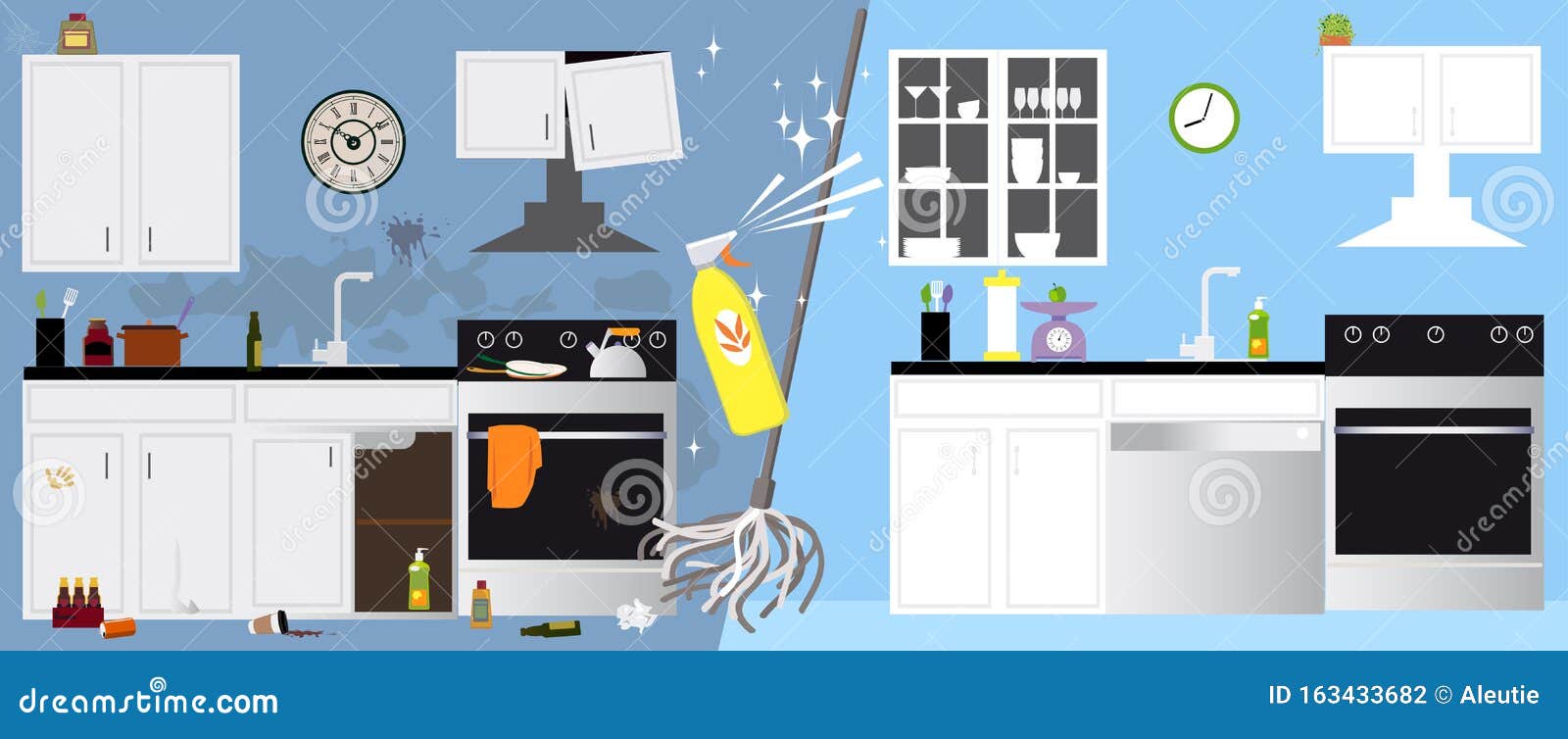 Clean the kitchen stock vector. Illustration of house - 163433682