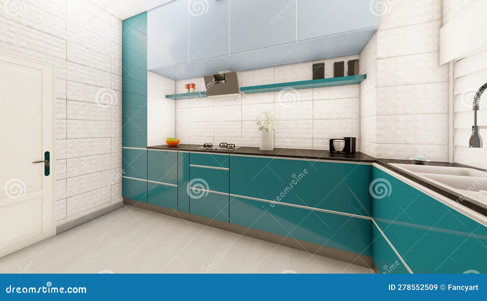 Kitchen Interior Design Cabinets Realistic Perspective Close Up 3d ...