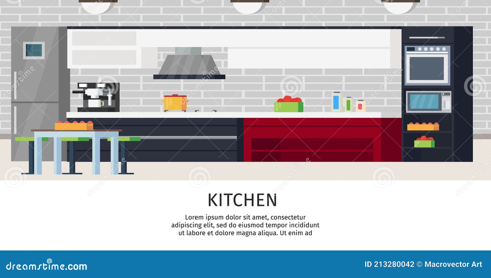 Kitchen Interior Design Composition Stock Vector - Illustration of ...
