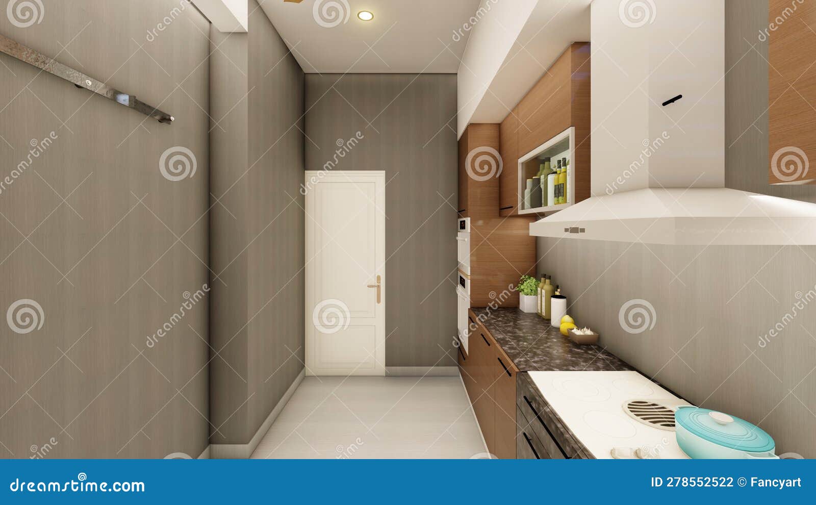 Kitchen Interior Design Perspective 3d Rendering Stock Illustration ...