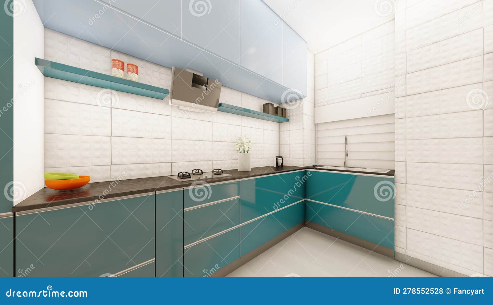 Kitchen Interior Design Realistic Perspective 3d Visualization Stock ...