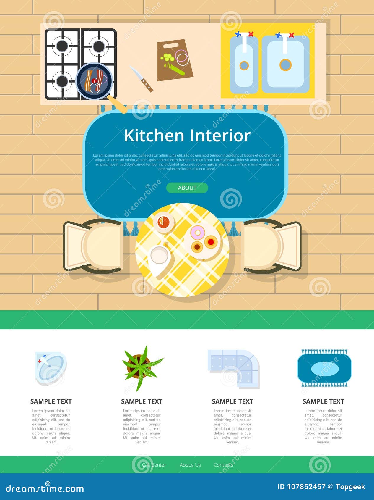 Kitchen Interior Design Vector Illustration Stock Vector - Illustration ...