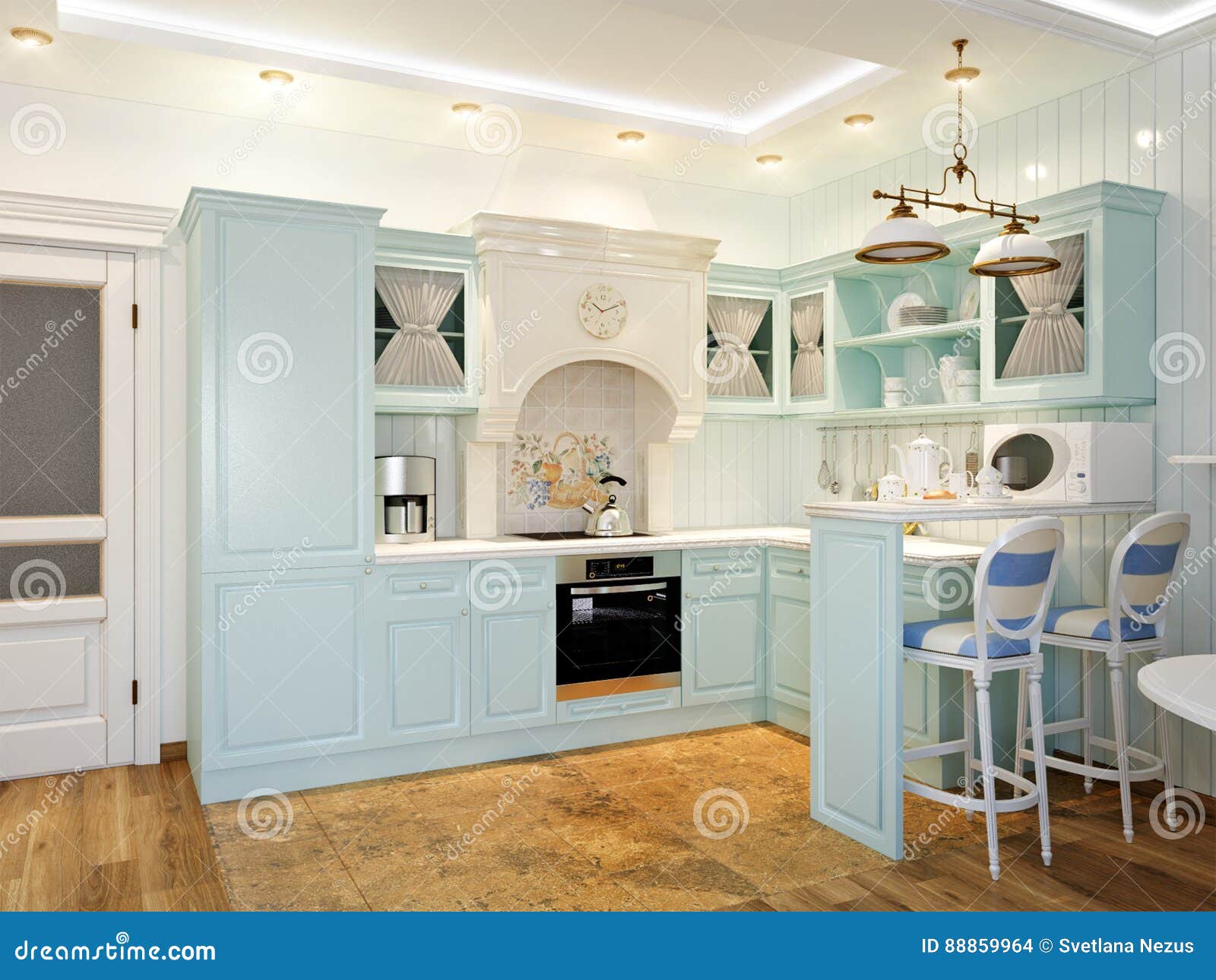 Kitchen Interior Design in Style of Provence Stock Illustration ...