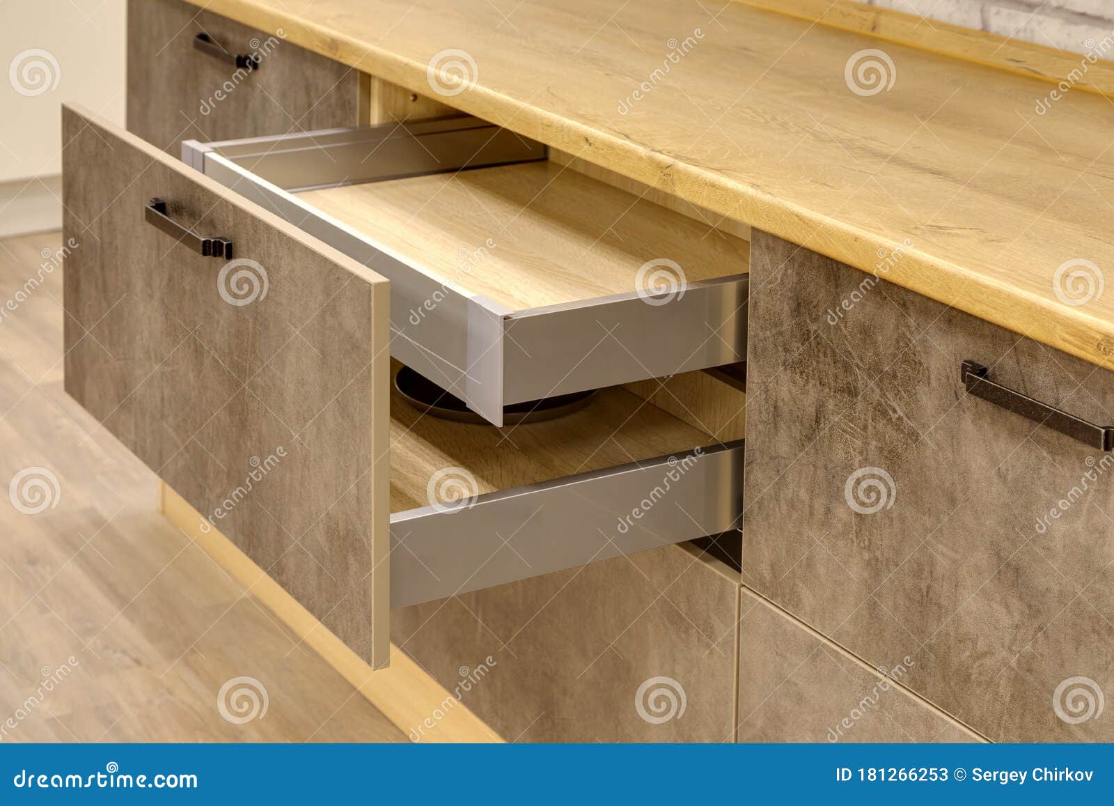 A Kitchen Interior with Drawers Stock Image - Image of sink, stainless ...